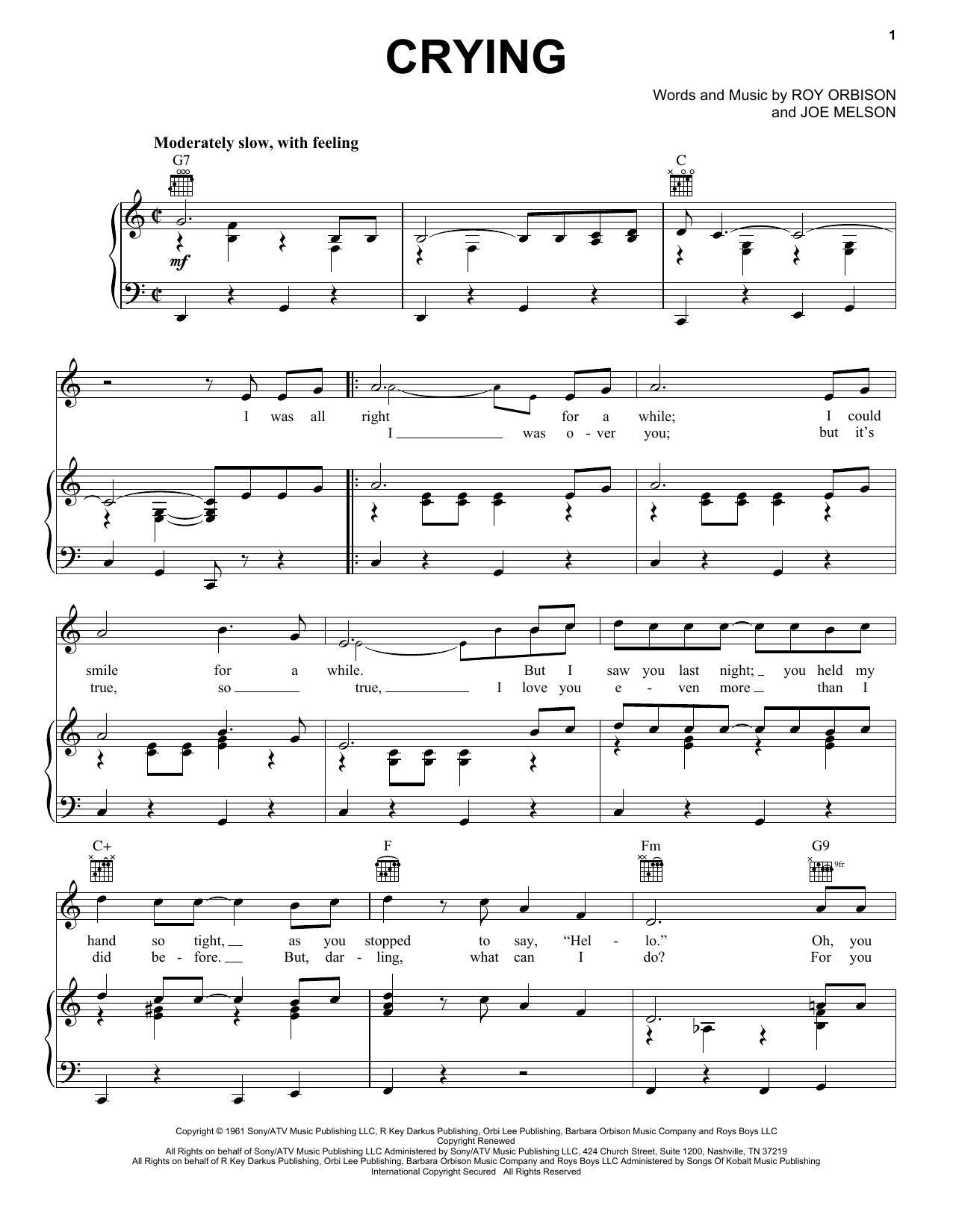 Crying - sheet music by Roy Orbison - smd-50534 | notendownload
