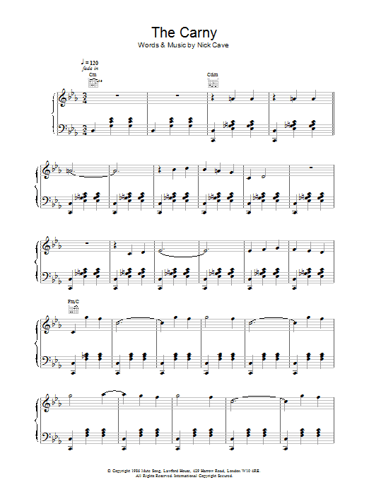 The Carney (Nick Cave) | Sheet Music: Piano, Vocal & Guitar Chords ...