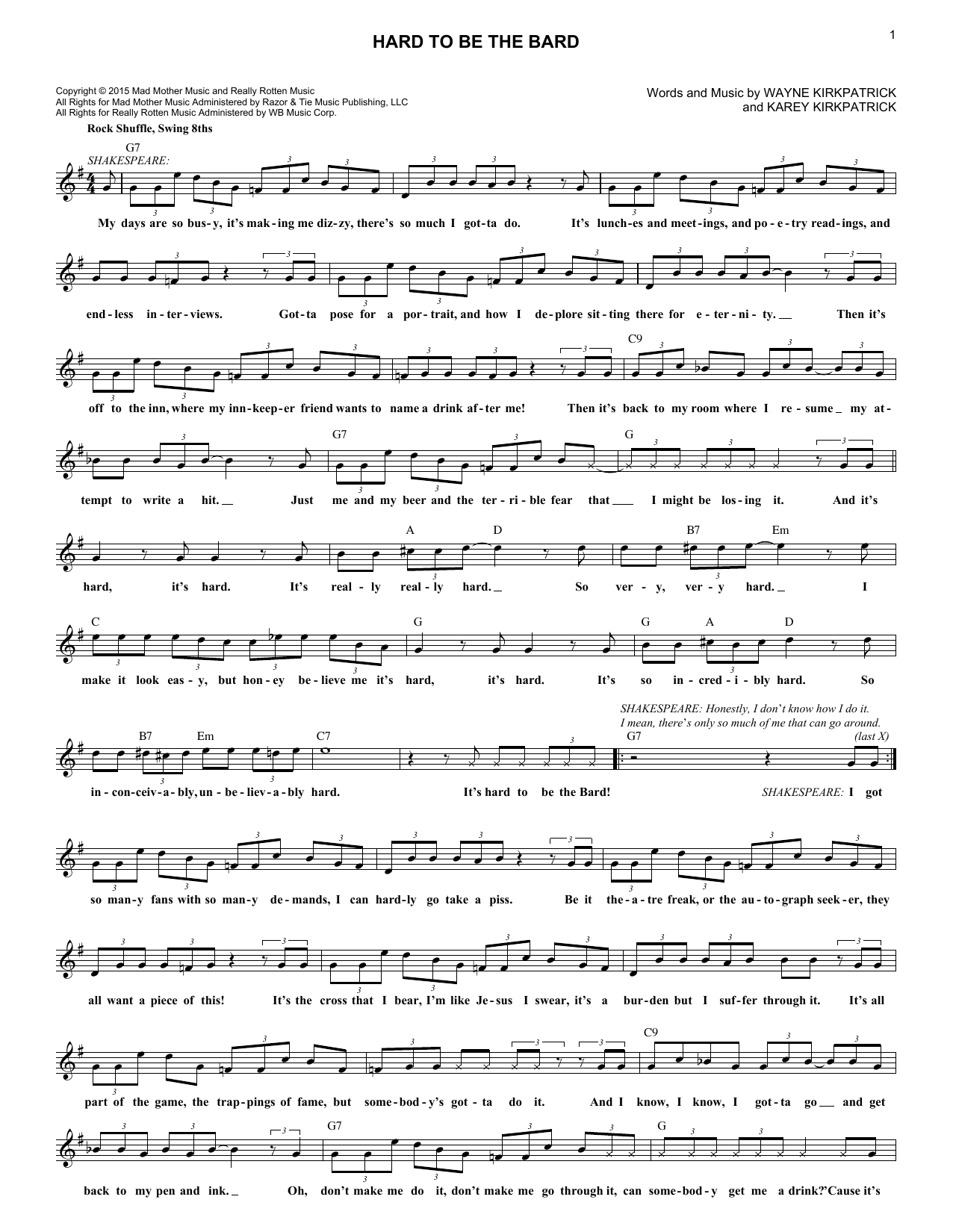 Hard To Be The Bard (Karey Kirkpatrick) | Noten: Notenblatt / Fake Book ...