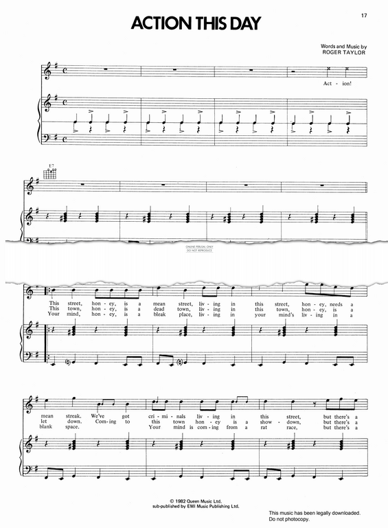 Action This Day - sheet music by Queen - fbd-21342 | notendownload