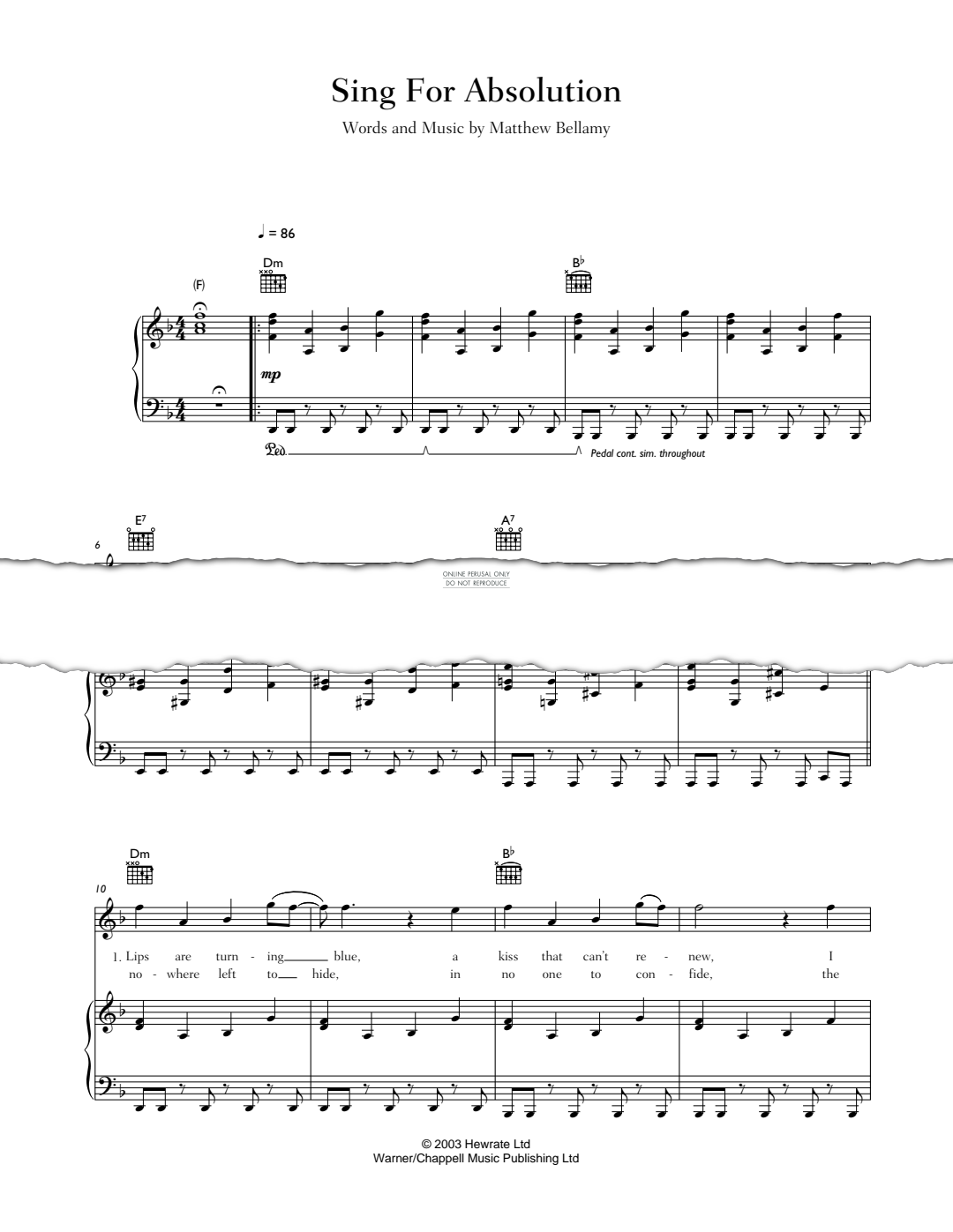 Sing For Absolution - sheet music by Muse - fbd-10752 | notendownload