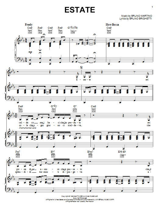 Estate (John Pizzarelli) | Sheet Music: Piano, Vocal & Guitar Chords ...
