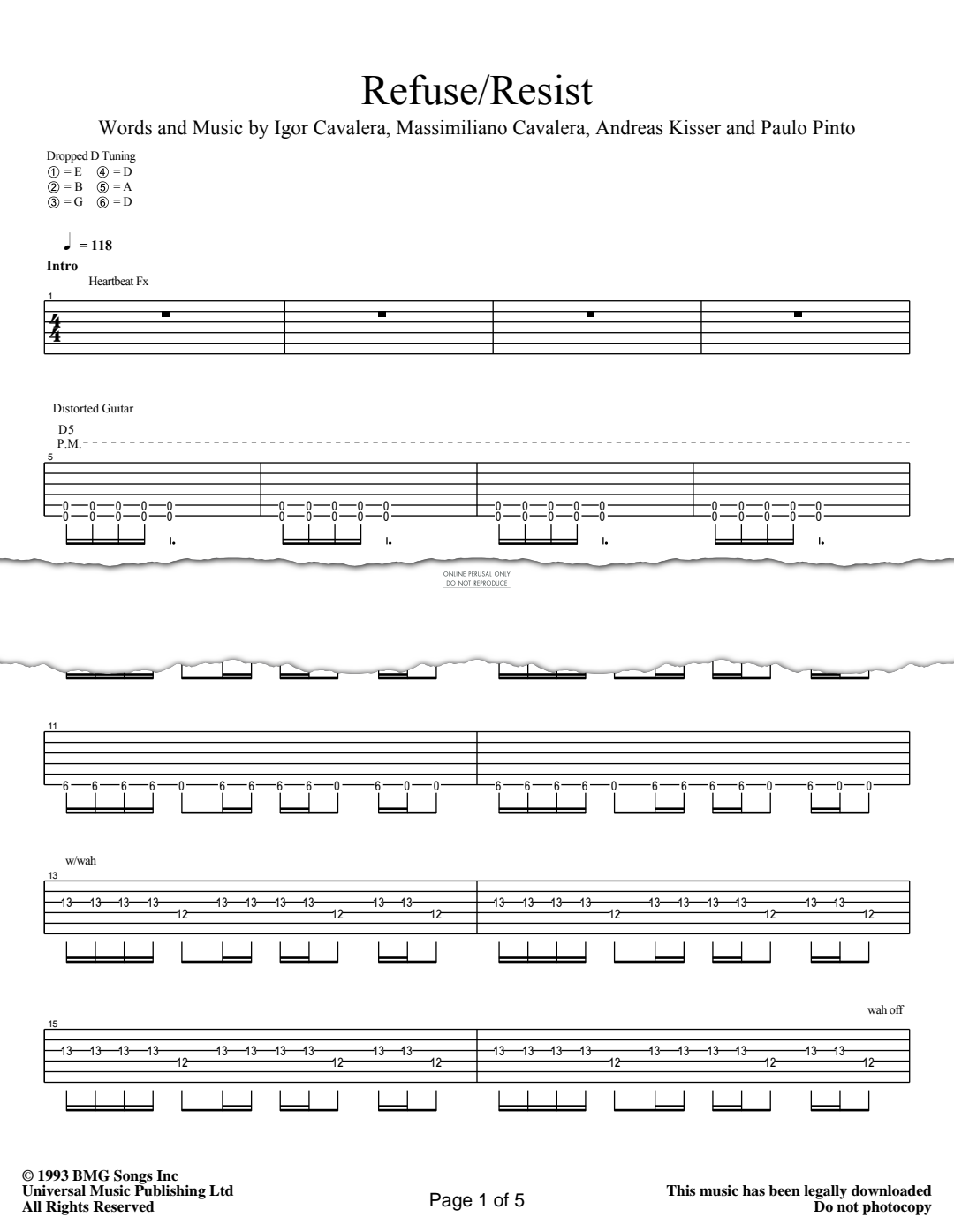 Refuse/Resist (Sepultura) | Sheet Music: Guitar | PDF Download