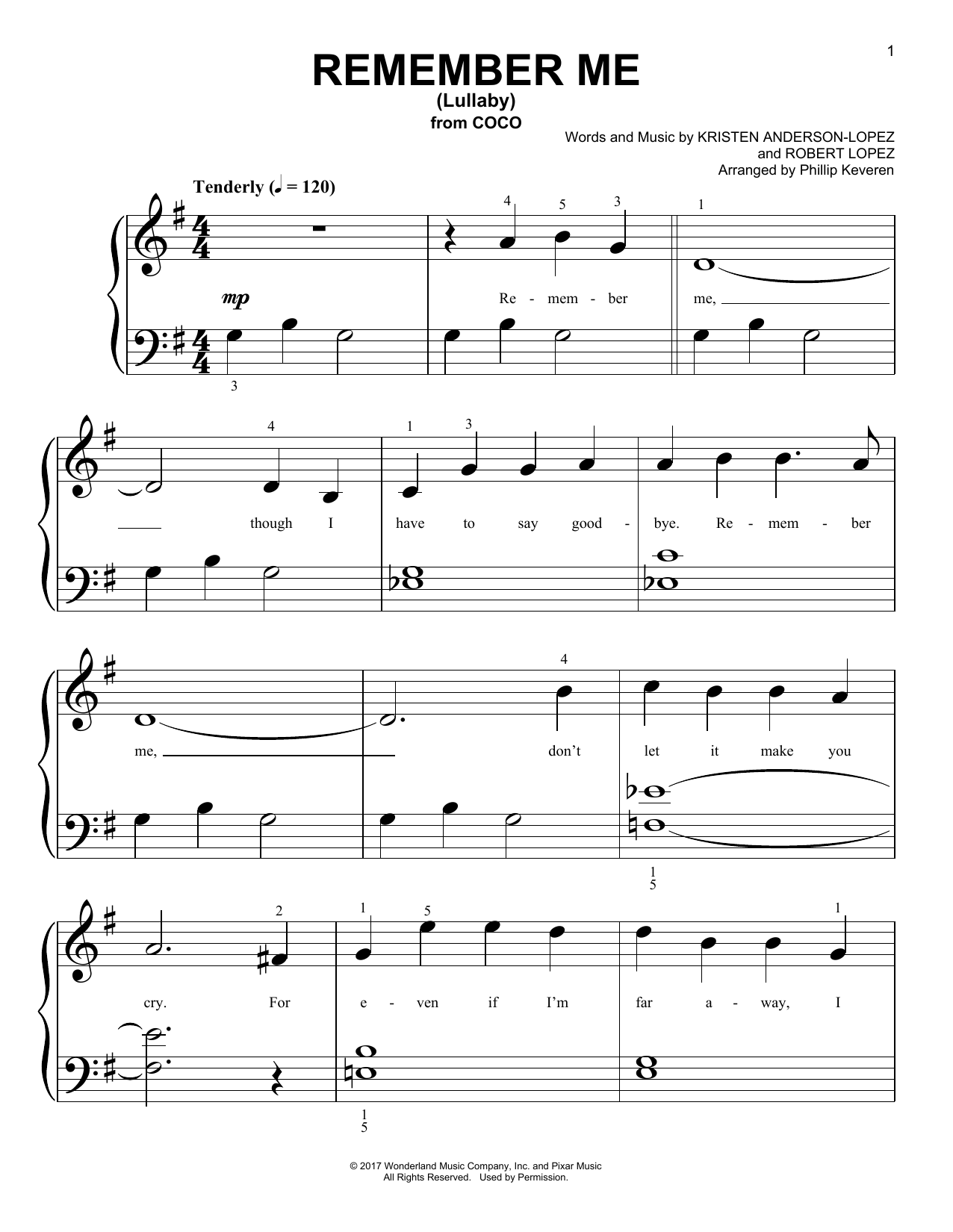Remember Me (Lullaby) (from Coco) (arr. Phillip Keveren) - sheet music by - smd-419449 ...