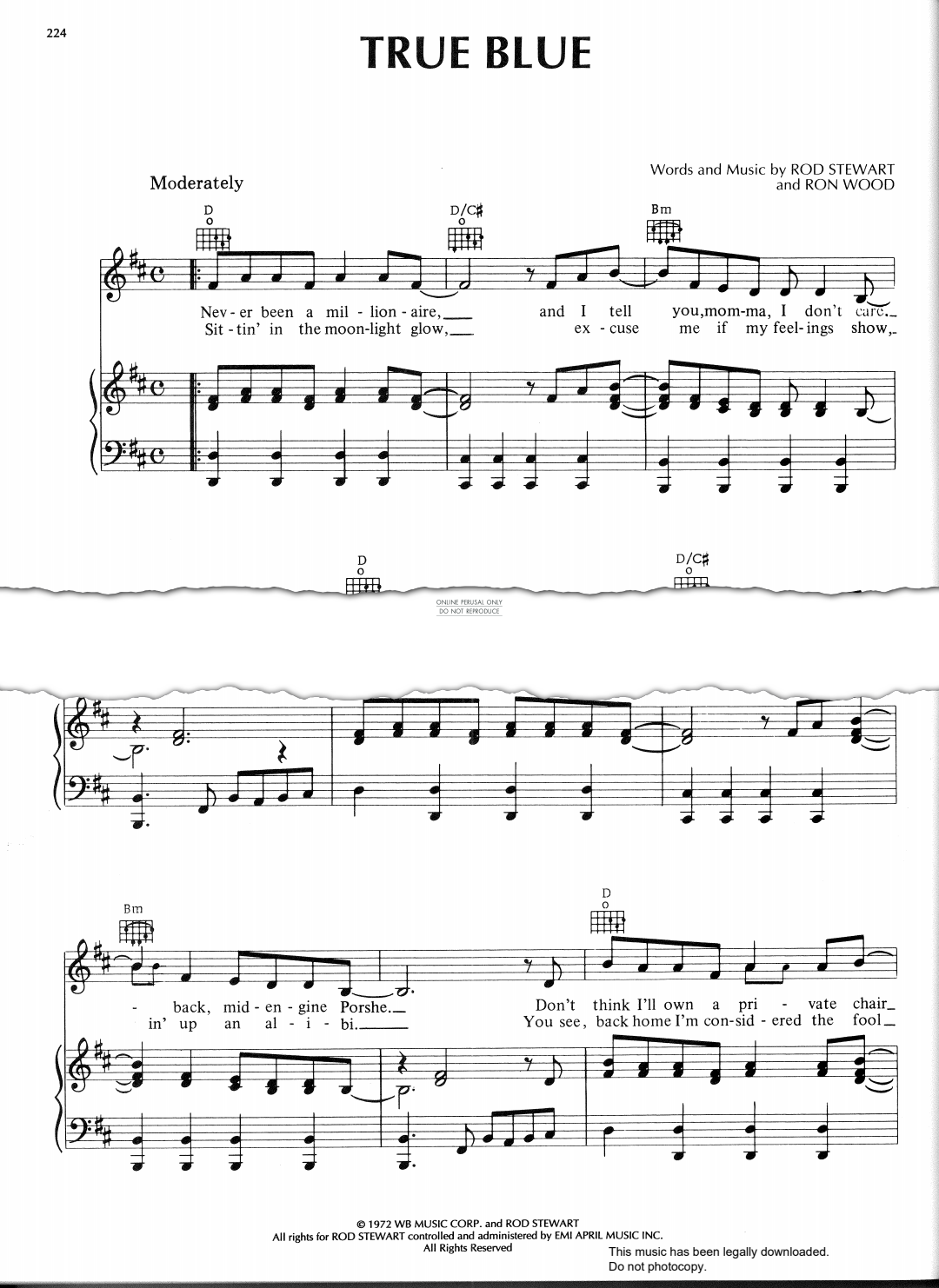 True Blue - sheet music by Rod Stewart - fbd-45221 | notendownload