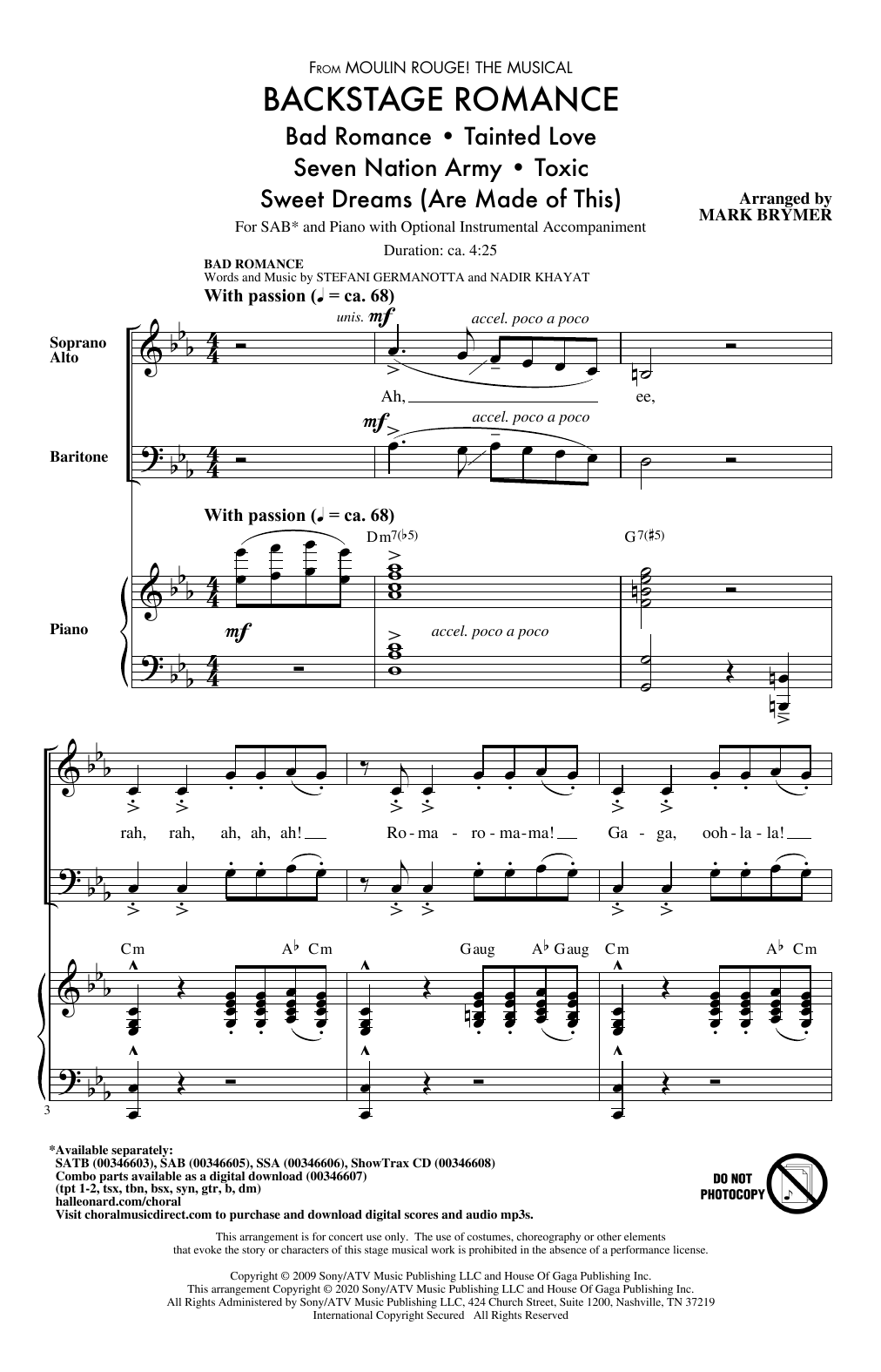 Backstage Romance (from Moulin Rouge! The Musical) (Mark Brymer) | Noten: SAB-Chor | PDF Download