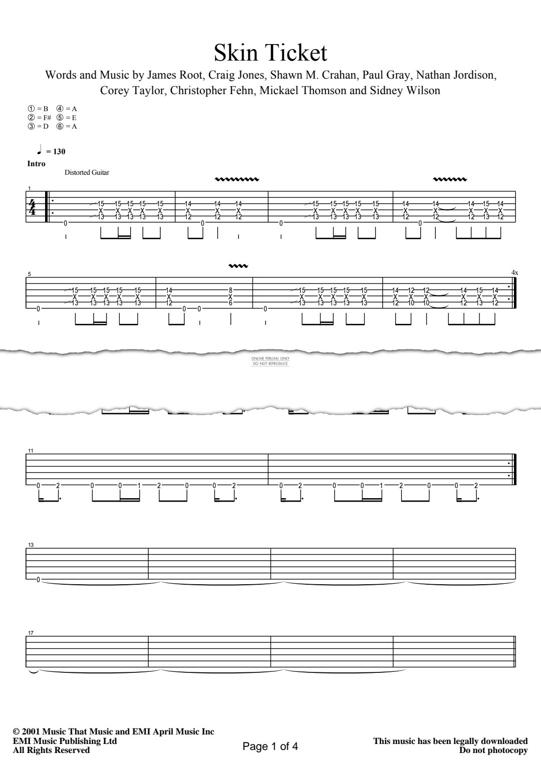 Skin Ticket (Slipknot) | Sheet Music: Guitar | PDF Download