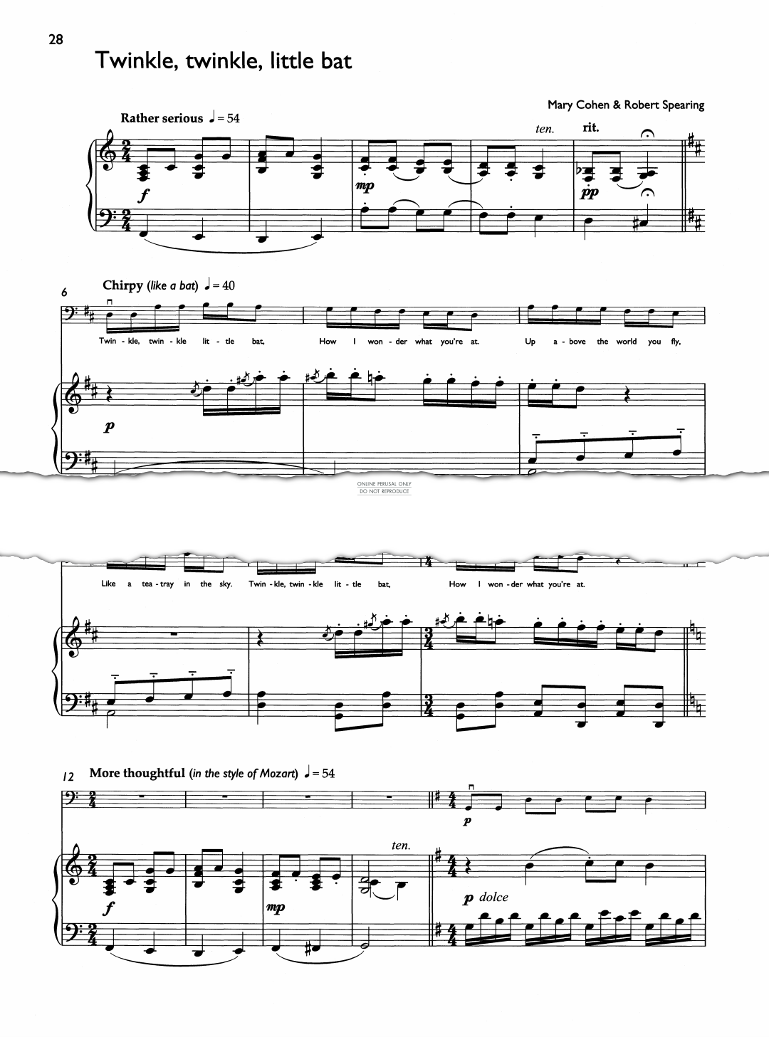 Twinkle, Twinkle, Little Bat (Robert Spearing) | Sheet Music: Piano ...