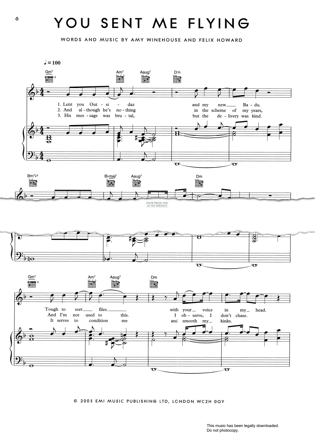 You Sent Me Flying (Amy Winehouse) | Sheet Music: Guitar, Piano, Voice ...