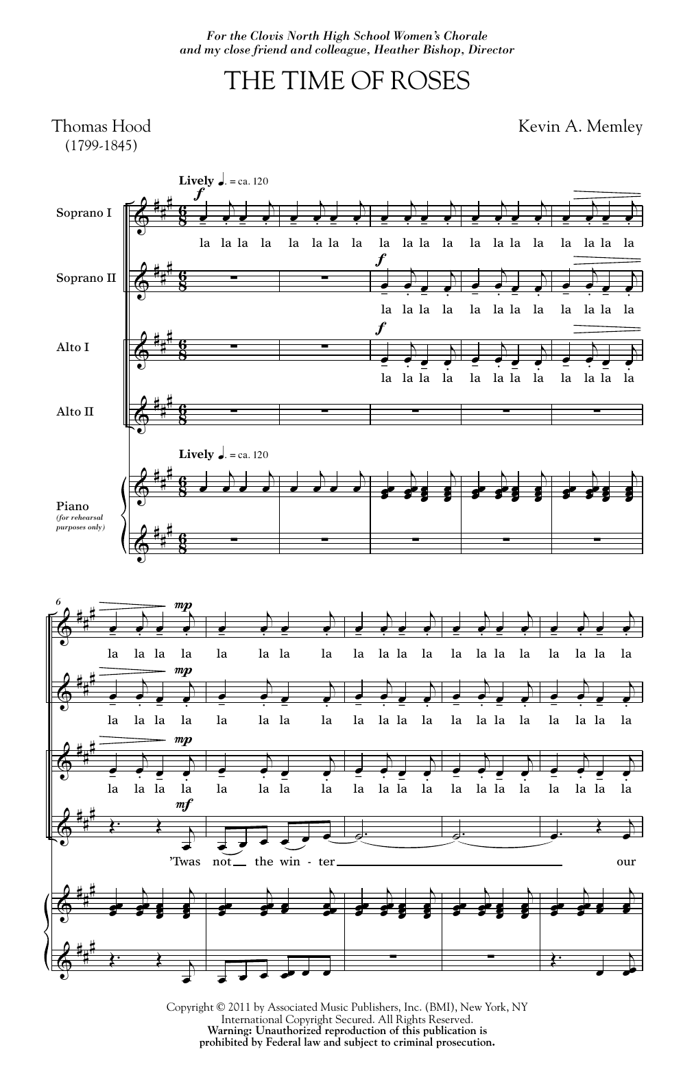 The Time Of Roses (Kevin Memley) | Sheet Music: SSA Choir | PDF Download
