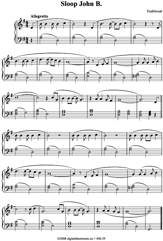 Sloop John B. - sheet music by Traditional - 406-29 | notendownload