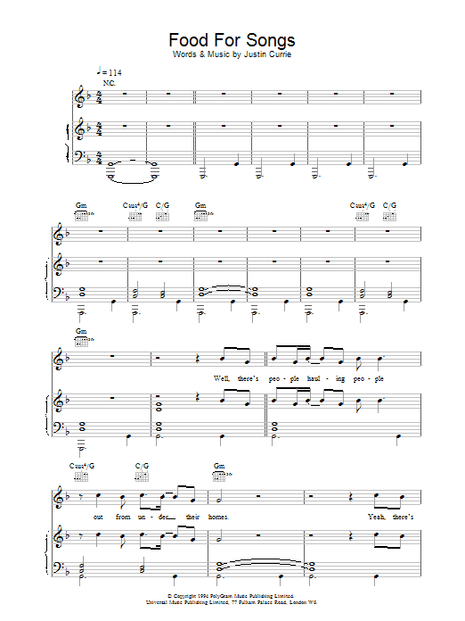 Food For Songs (Del Amitri) | Sheet Music: Piano, Vocal & Guitar Chords ...