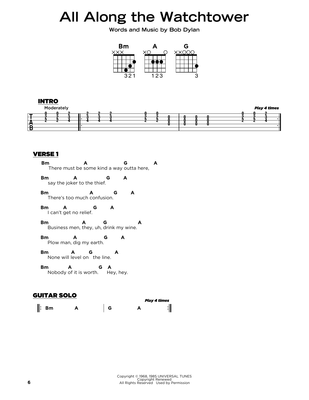 All Along The Watchtower - sheet music by Bob Dylan, Jimi Hendrix, U2 ... All Along The Watchtower - sheet music by Bob Dylan, Jimi Hendrix, U2 ...