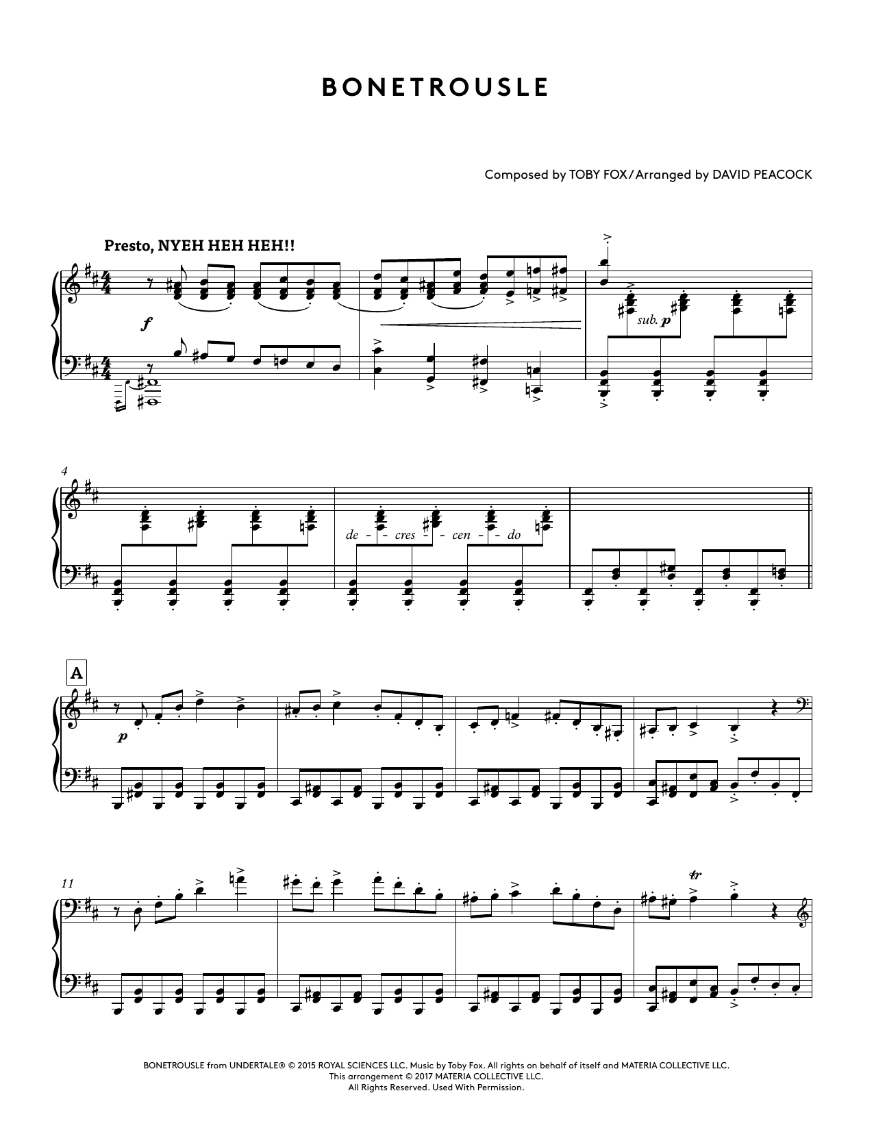 Bonetrousle (from Undertale Piano Collections) (arr. David Peacock) - sheet music by Augustine ...