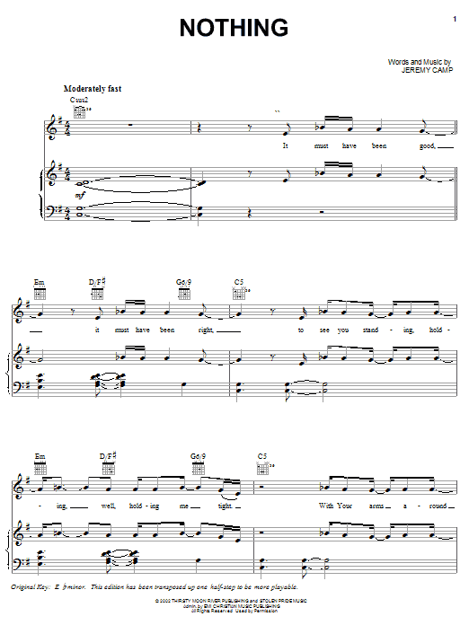 Nothing (Jeremy Camp) | Sheet Music: Piano, Vocal & Guitar Chords Right ...