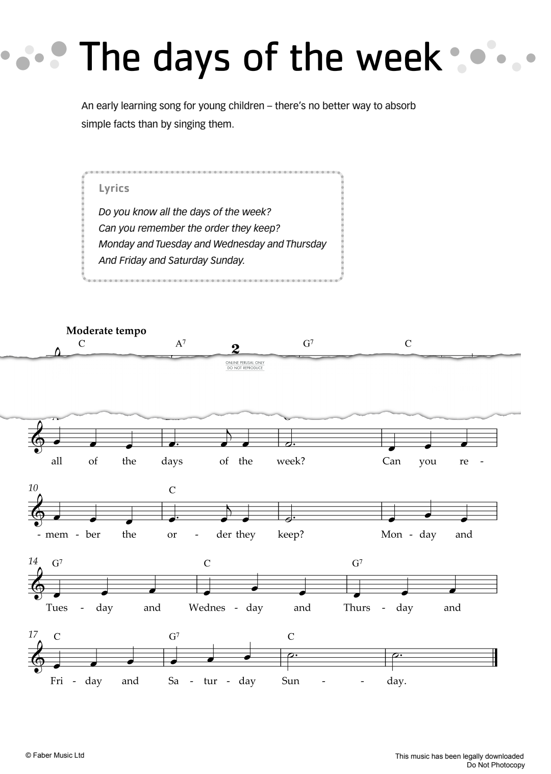 The Days Of The Week (Eileen Diamond) | Sheet Music: Guitar, Voice ...