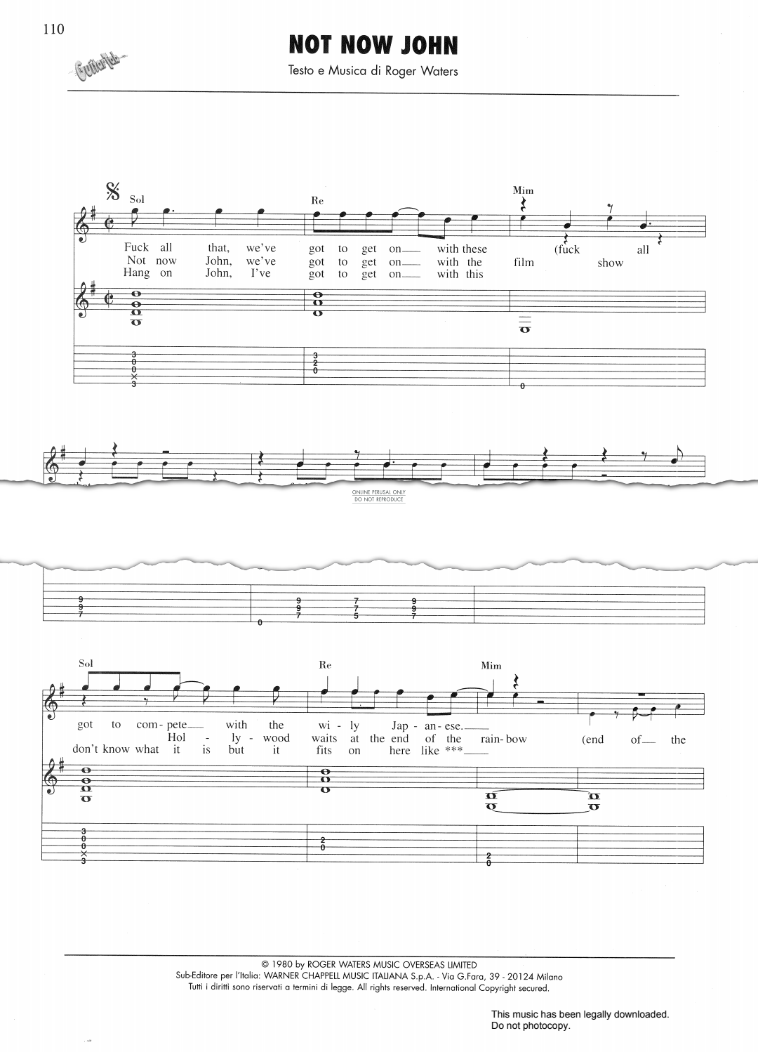 Not Now John - sheet music by Pink Floyd - fbd-33923 | notendownload