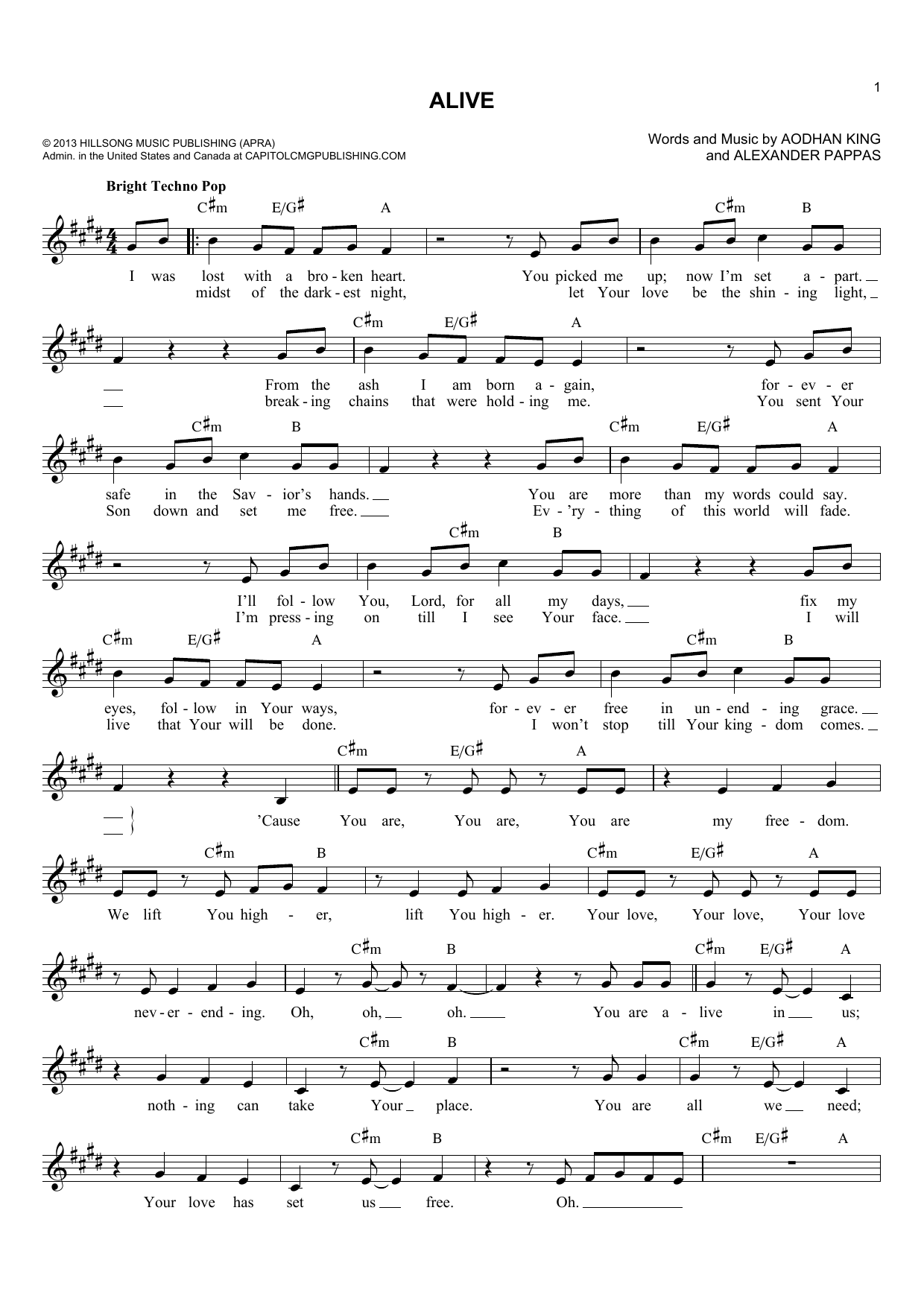 Alive - sheet music by Hillsong Young & Free - smd-178828 | notendownload