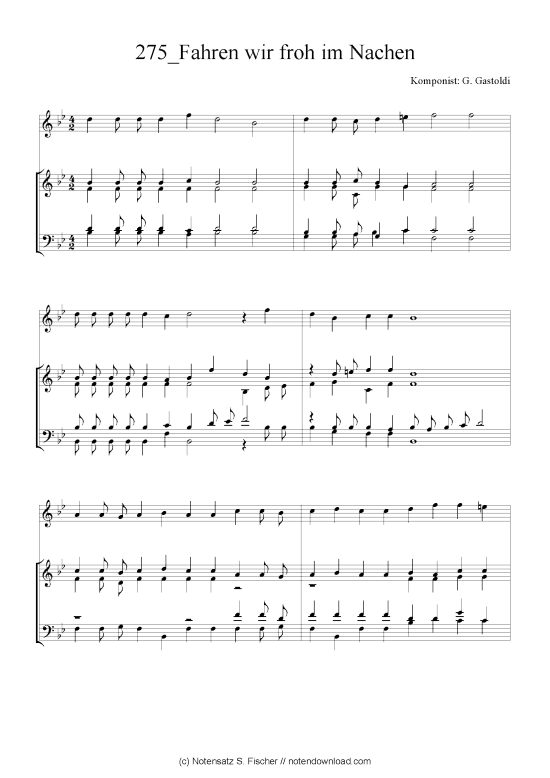 Fahren wir froh im Nachen (G. Gastoldi) | Sheet Music: Quartet in C | PDF Download