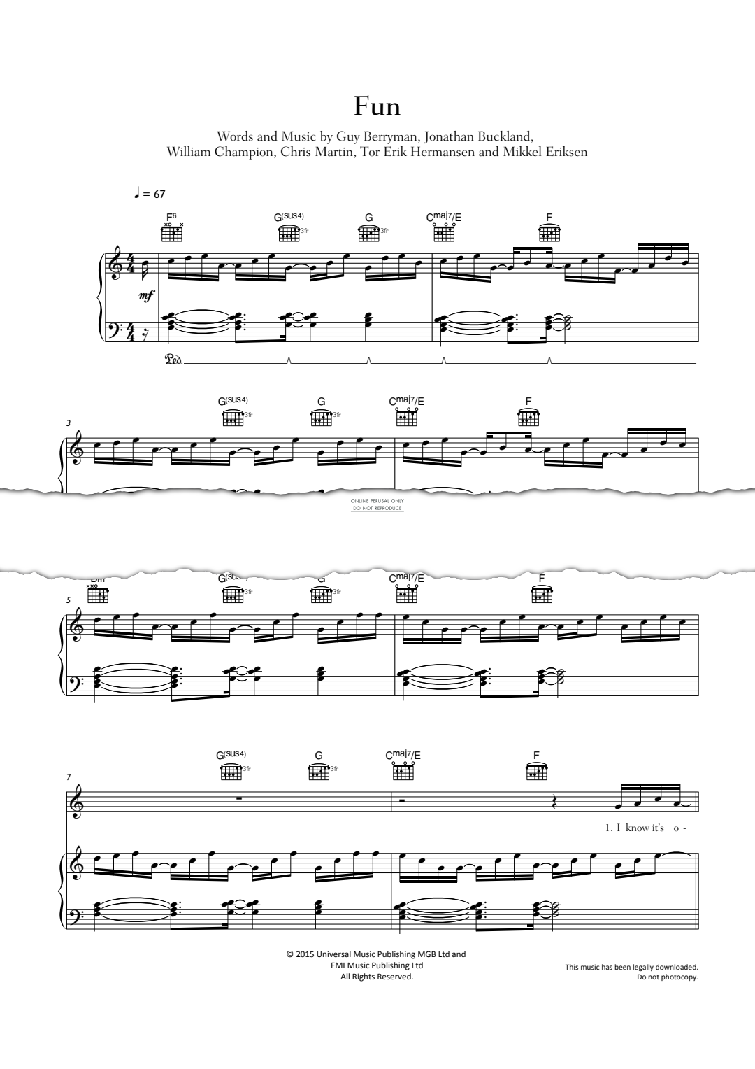 Fun - sheet music by Coldplay - fbd-30235 | notendownload