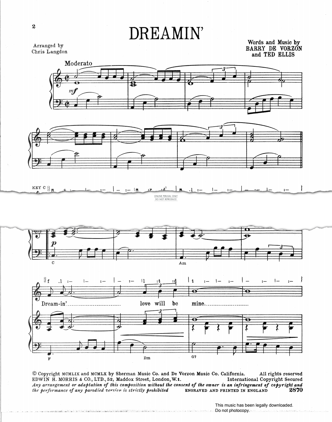 Dreamin' (Johnny Burnette) | Sheet Music: Guitar, Piano, Voice | PDF ...