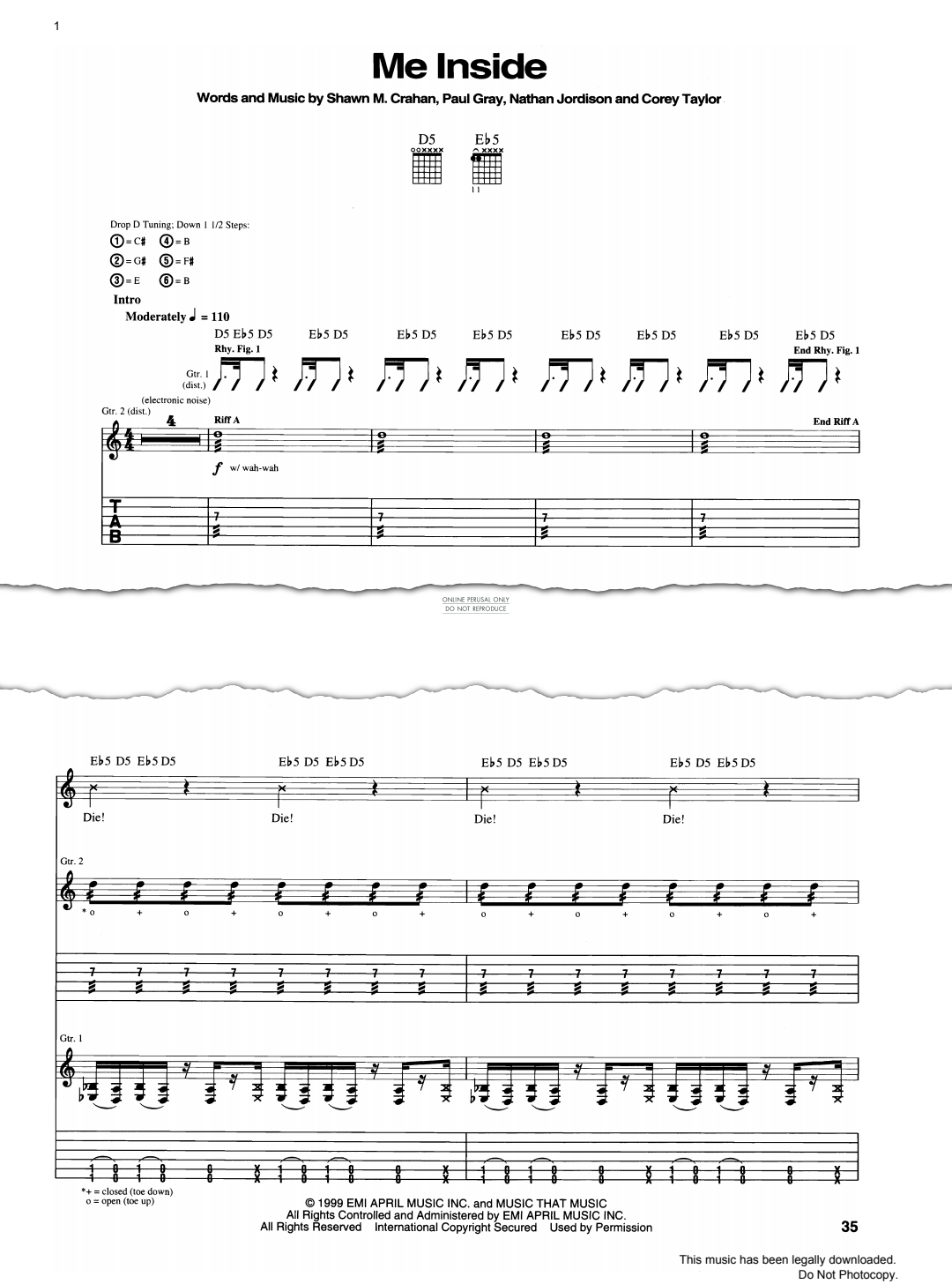 Me Inside (Slipknot) | Sheet Music: Guitar, Voice | PDF Download