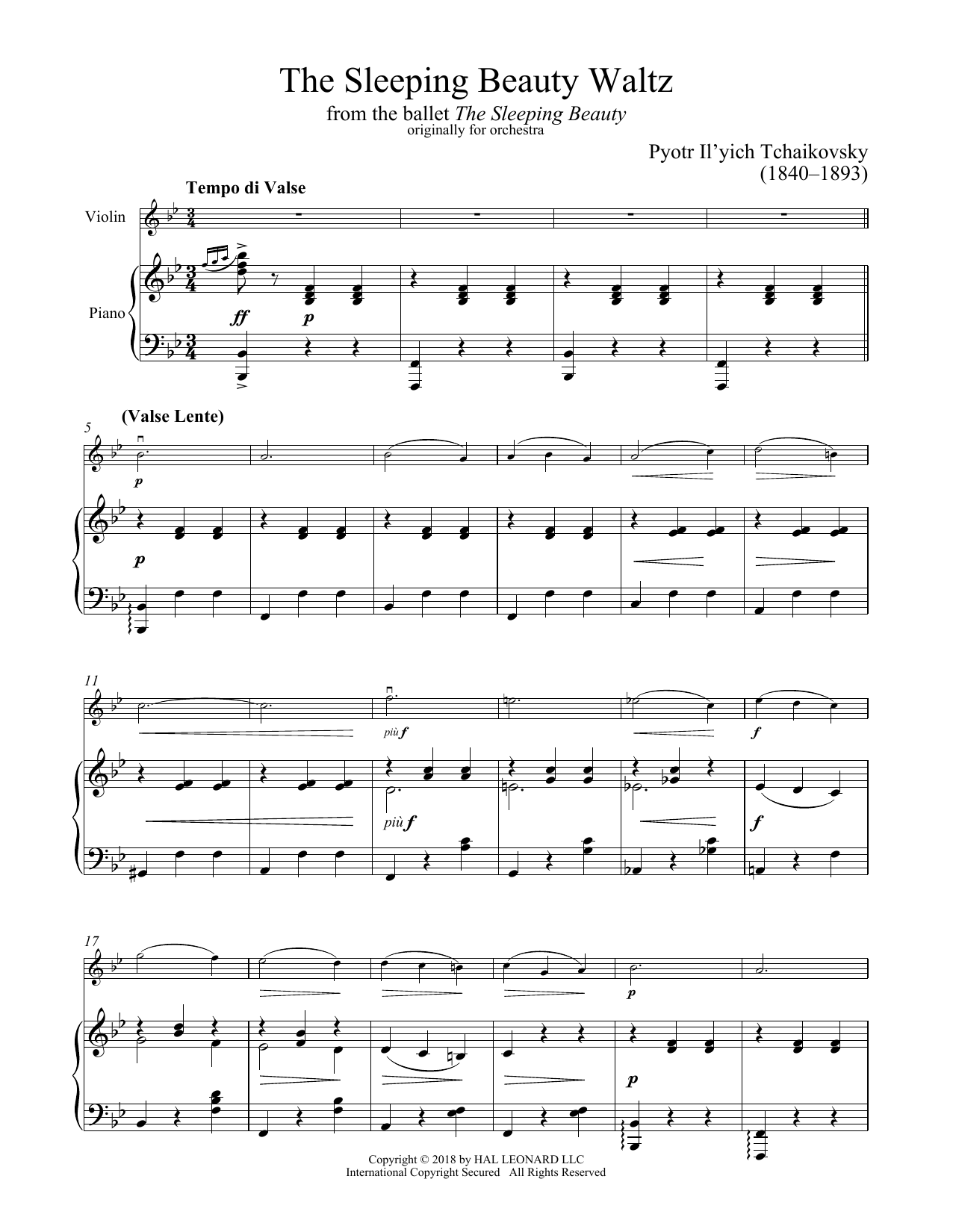 The Sleeping Beauty Waltz (Pyotr Il'yich Tchaikovsky) | Sheet Music ...