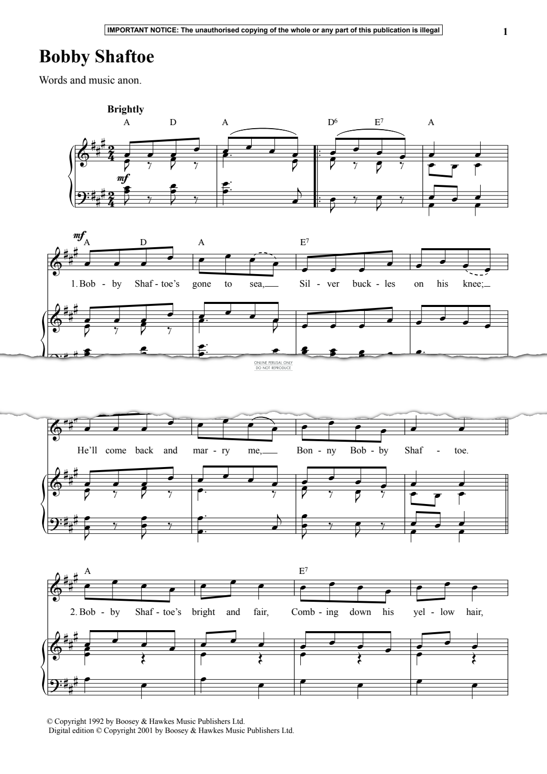 Bobby Shaftoe - sheet music by Anon - fbd-9077 | notendownload