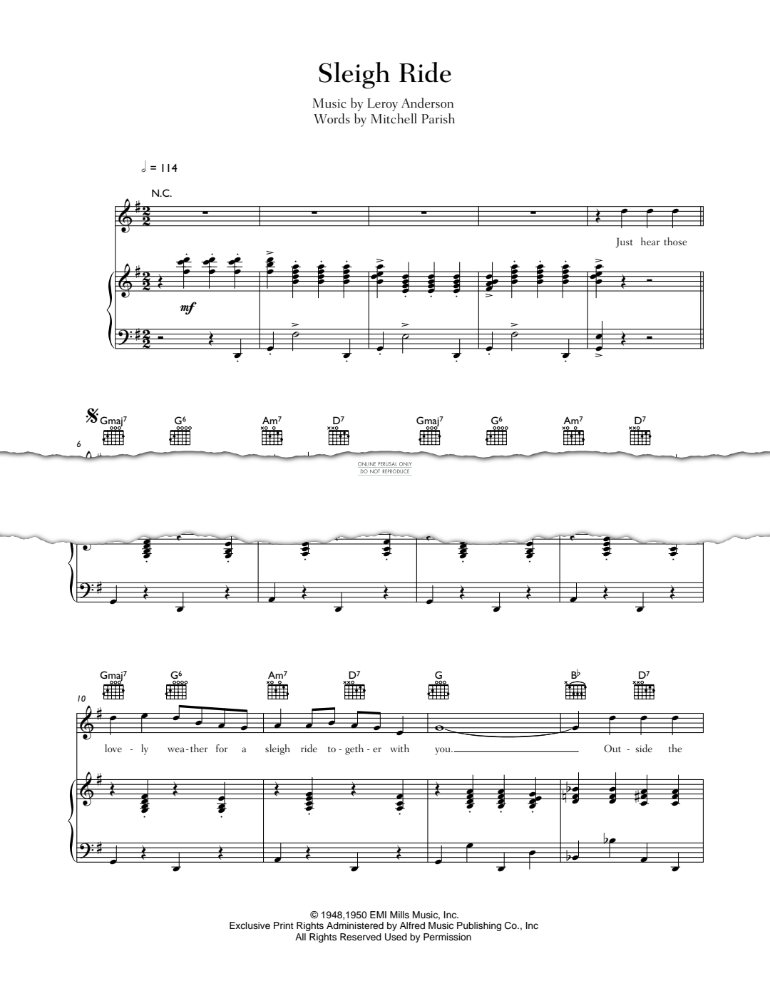 Sleigh Ride (Andy Williams) | Sheet Music: Guitar, Piano, Voice | PDF ...