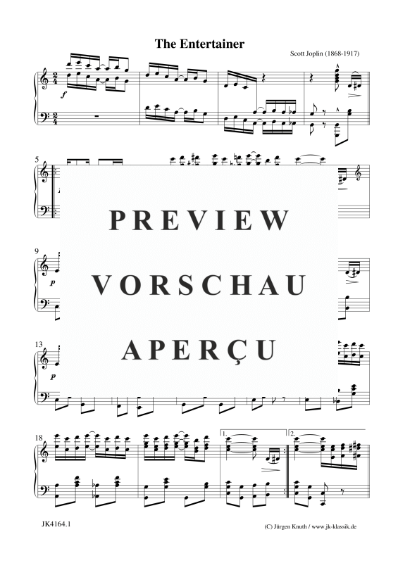 The Entertainer (Scott Joplin) | Sheet Music: Klavier Solo | PDF Download