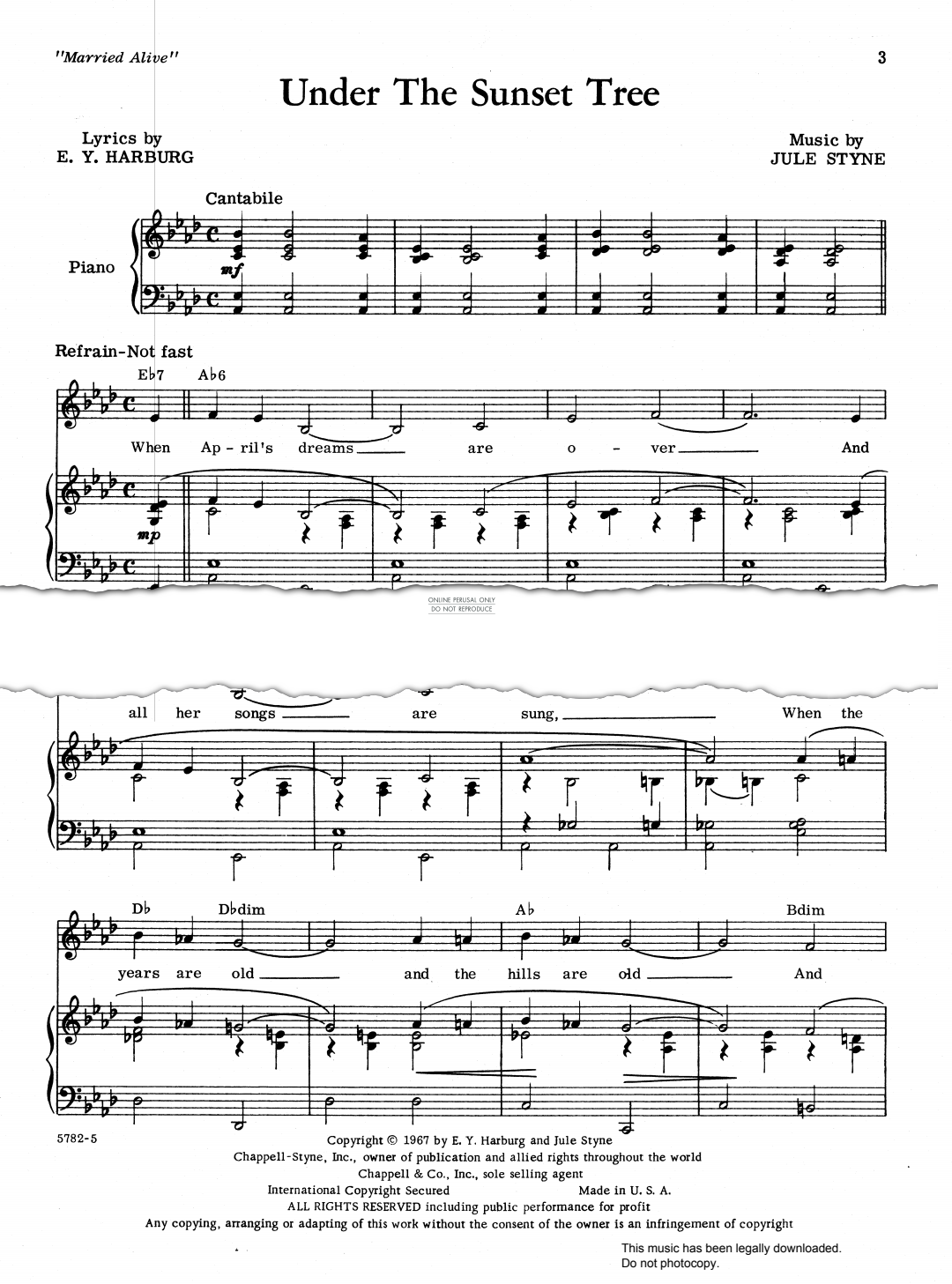 Under The Sunset Tree (from 'Married Alive') - sheet music by Jule ...