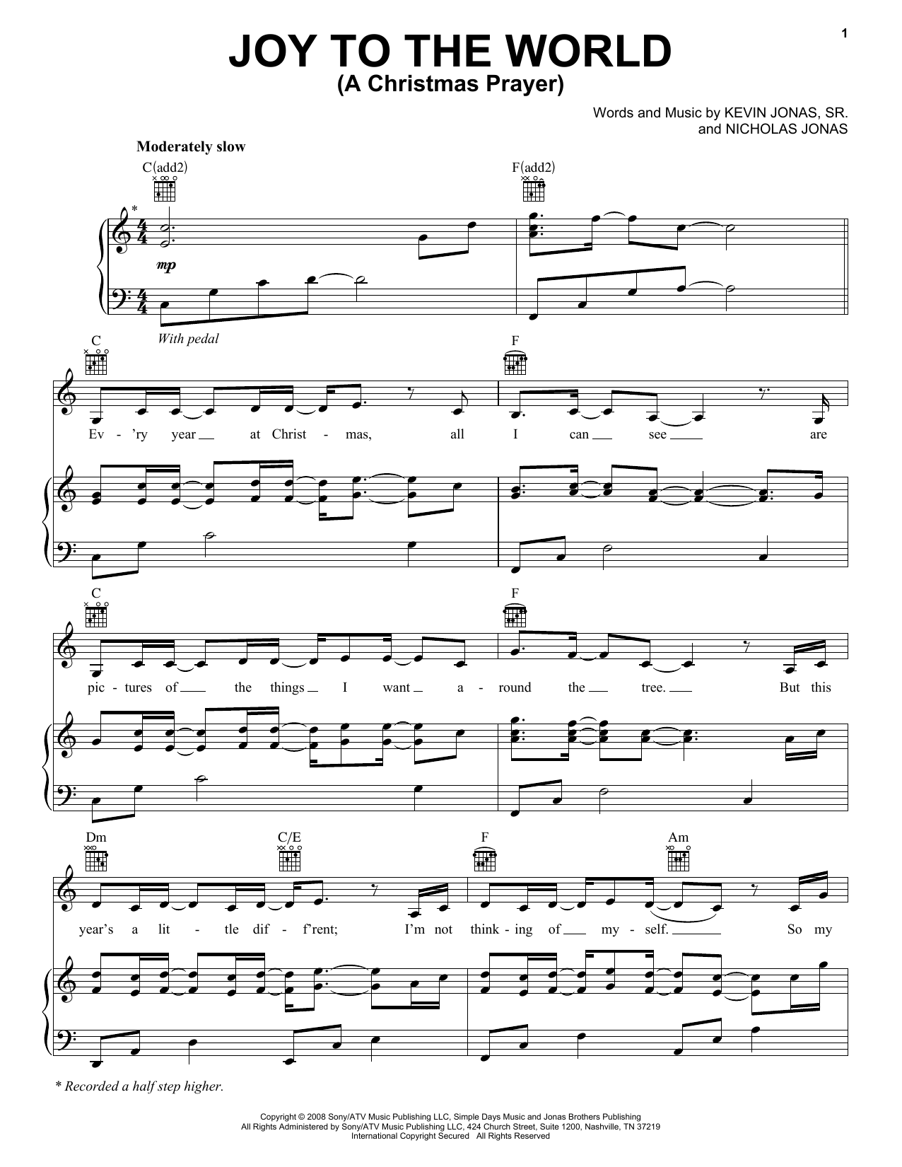 Joy To The World (A Christmas Prayer) - sheet music by Nicholas Jonas ...