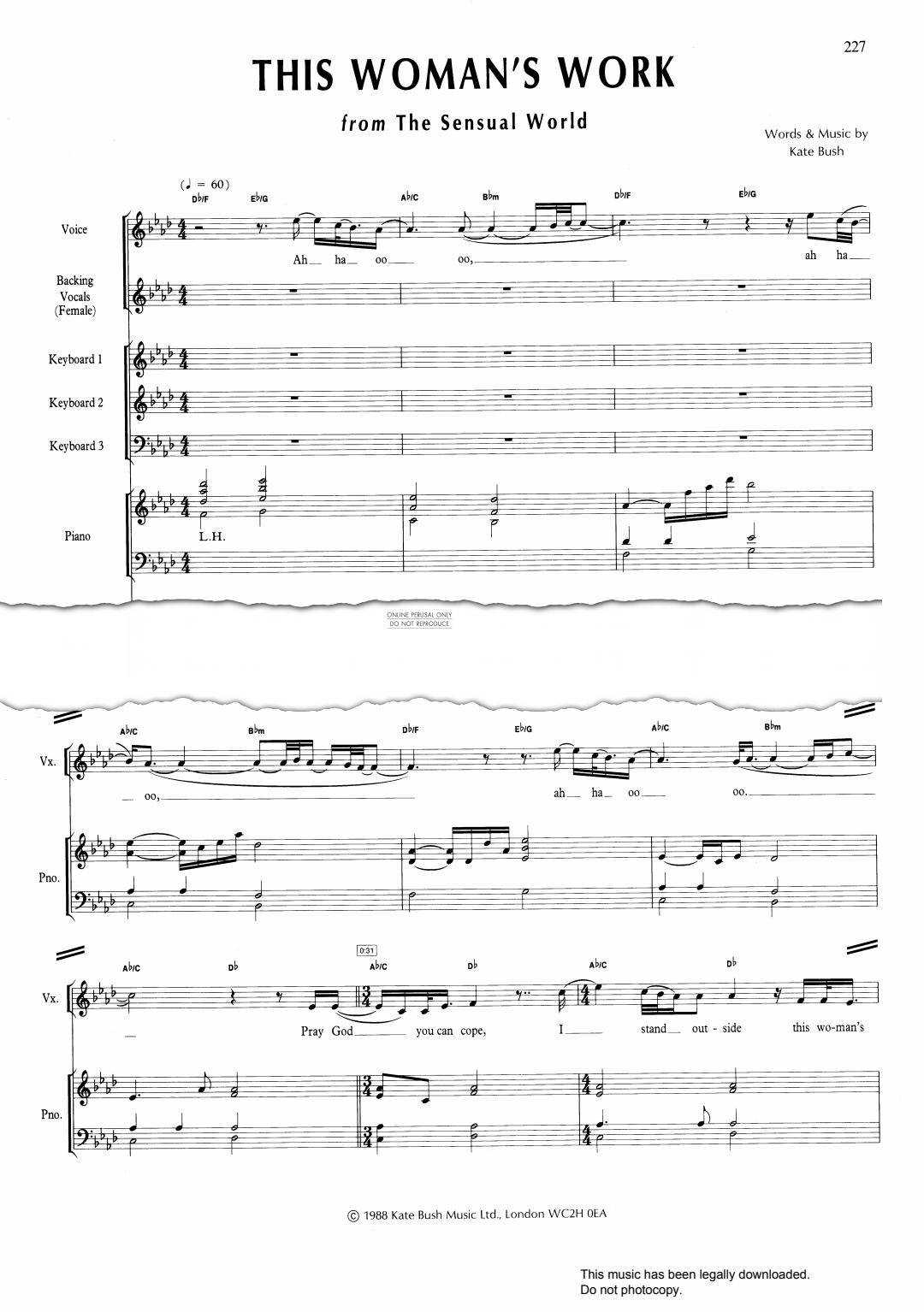 This Woman's Work - sheet music by Kate Bush - fbd-23375 | notendownload