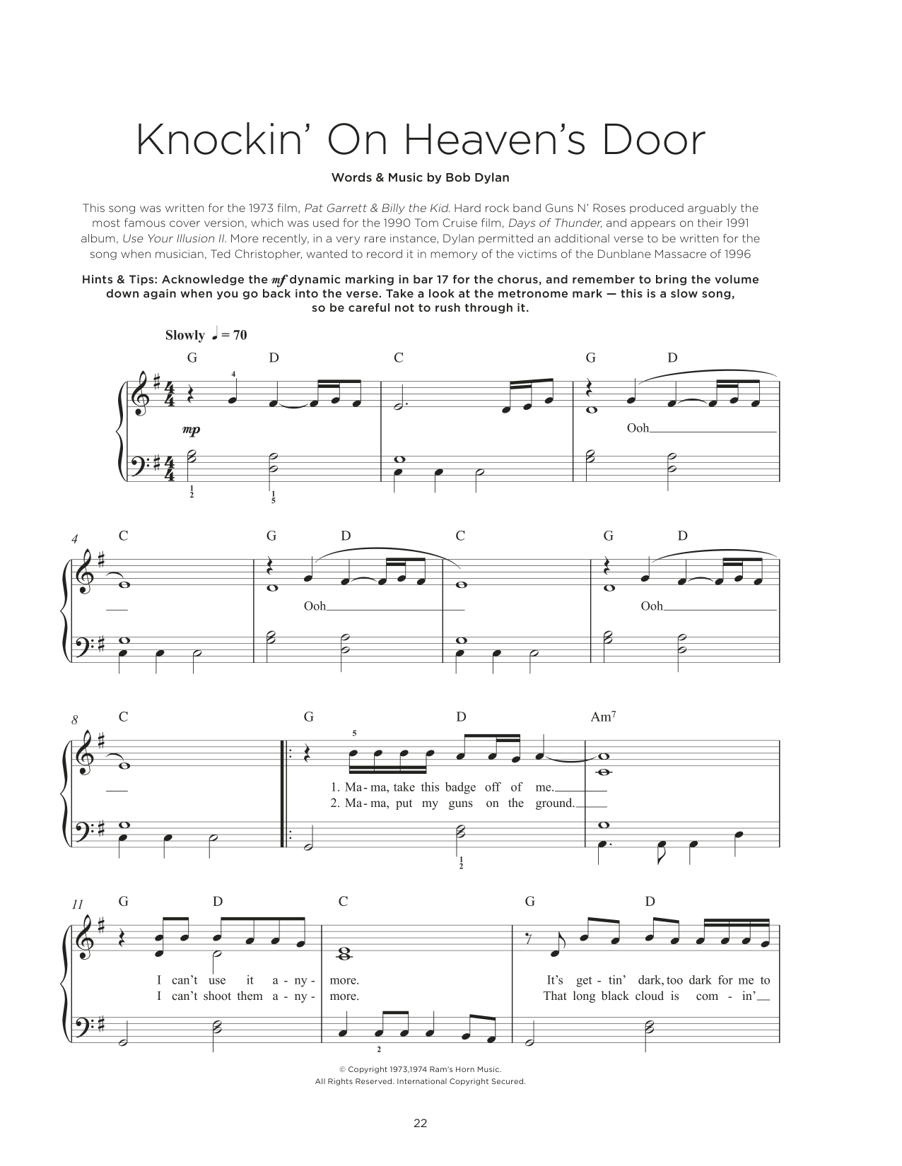 Knockin' On Heaven's Door - sheet music by Bob Dylan - smd-1558808 | notendownload