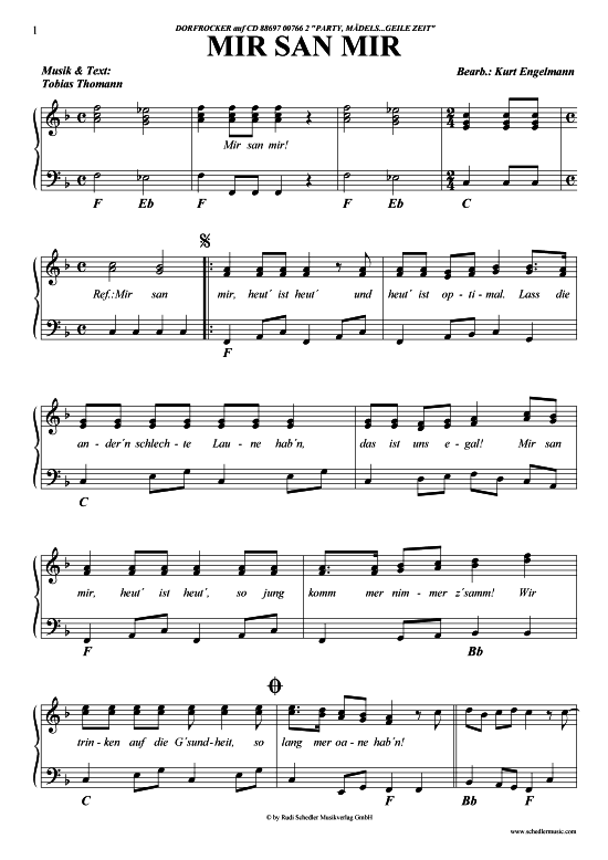 Mir san mir - Noten von Dorfrocker - RSV68EA | notendownload