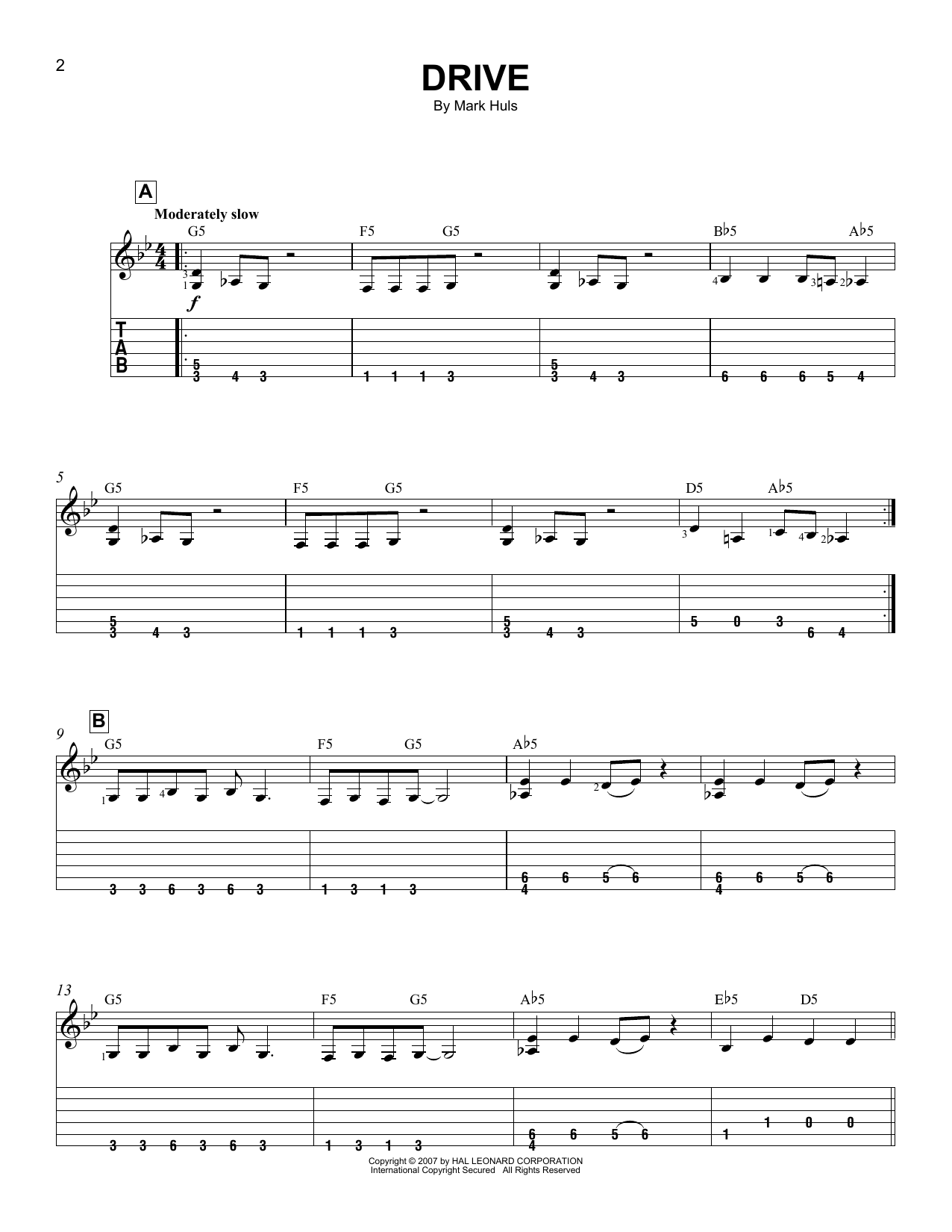 Drive (Mark Huls) | Sheet Music: Easy Guitar Tab | PDF Download