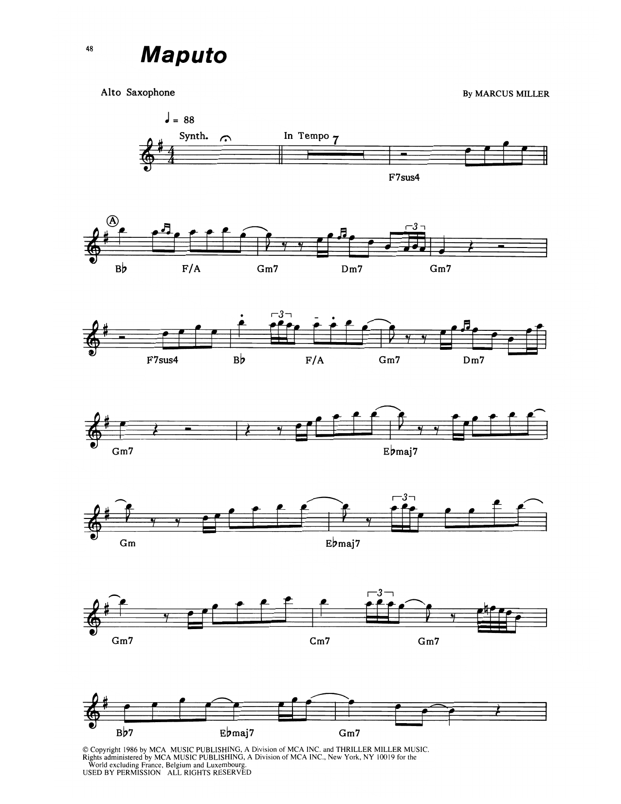 Maputo (Bob James and David Sanborn) | Sheet Music: Alto Sax Transcription | PDF Download