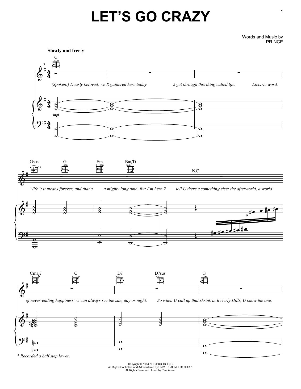 Let's Go Crazy (Prince) | Sheet Music: Piano, Vocal & Guitar Chords ...