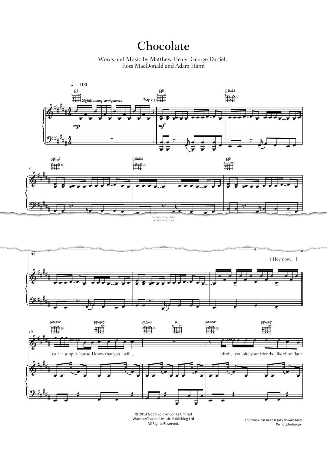 Chocolate (The 1975) | Sheet Music: Guitar, Piano, Voice | PDF Download