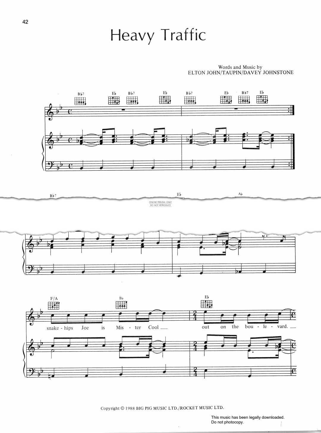 Heavy Traffic (Elton John) | Noten: Gitarre, Klavier, Gesang | PDF Download