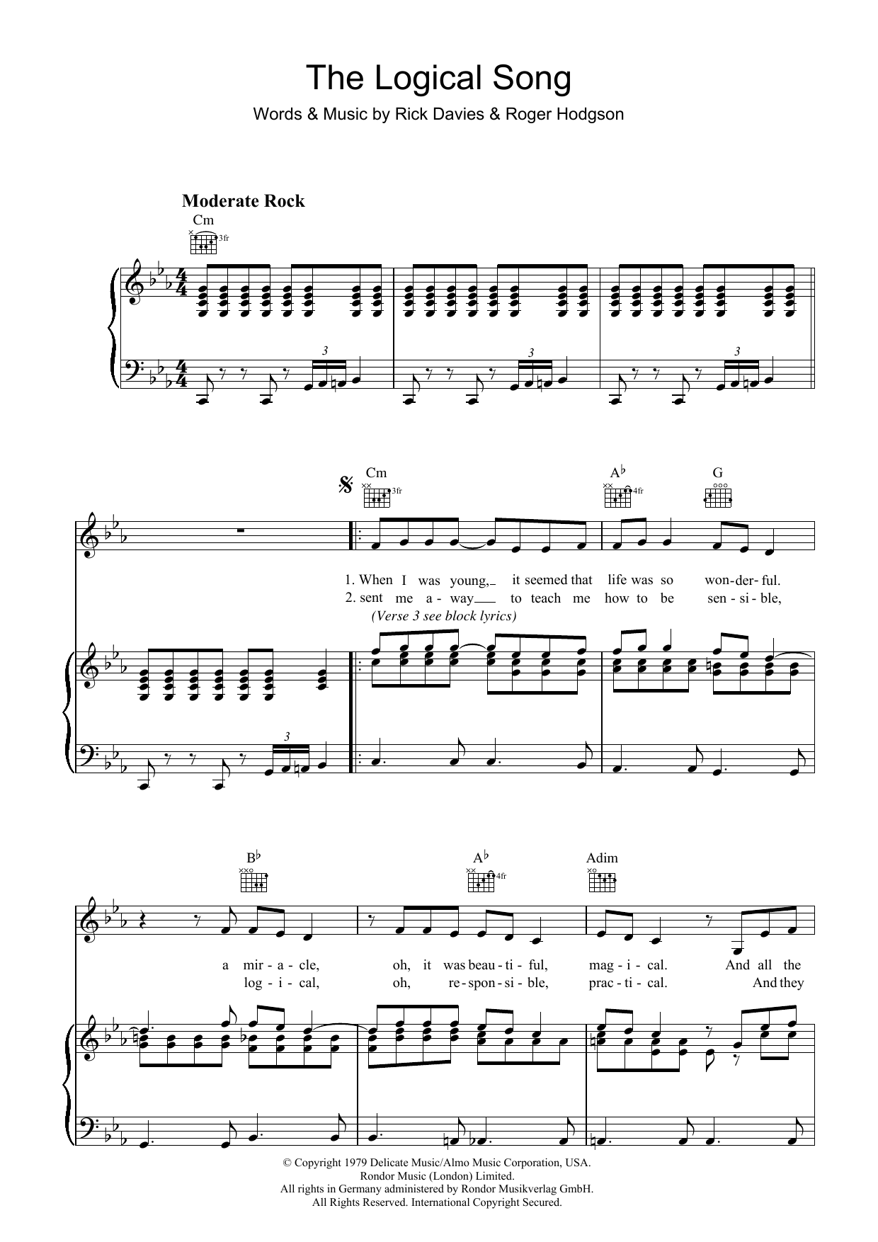 The Logical Song (Supertramp) | Sheet Music: Piano, Vocal & Guitar ...