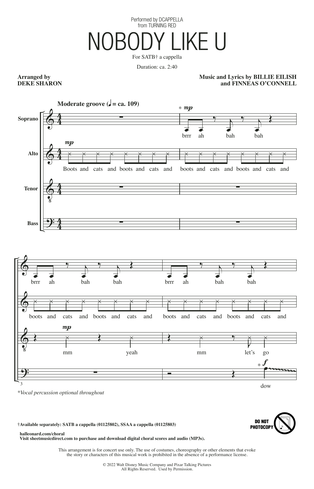 Nobody Like U (from Turning Red) (arr. Deke Sharon) - Online Noten von ...
