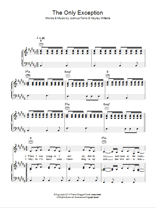 The Only Exception (Glee Cast) | Sheet Music: Piano, Vocal & Guitar ...