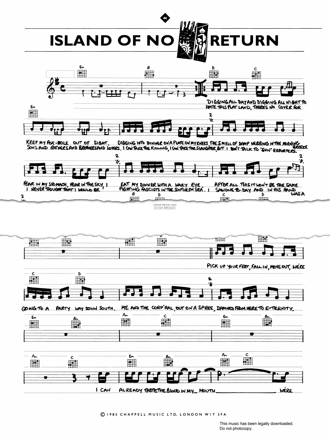 Island Of No Return (Billy Bragg) | Sheet Music: Guitar, Voice | PDF ...