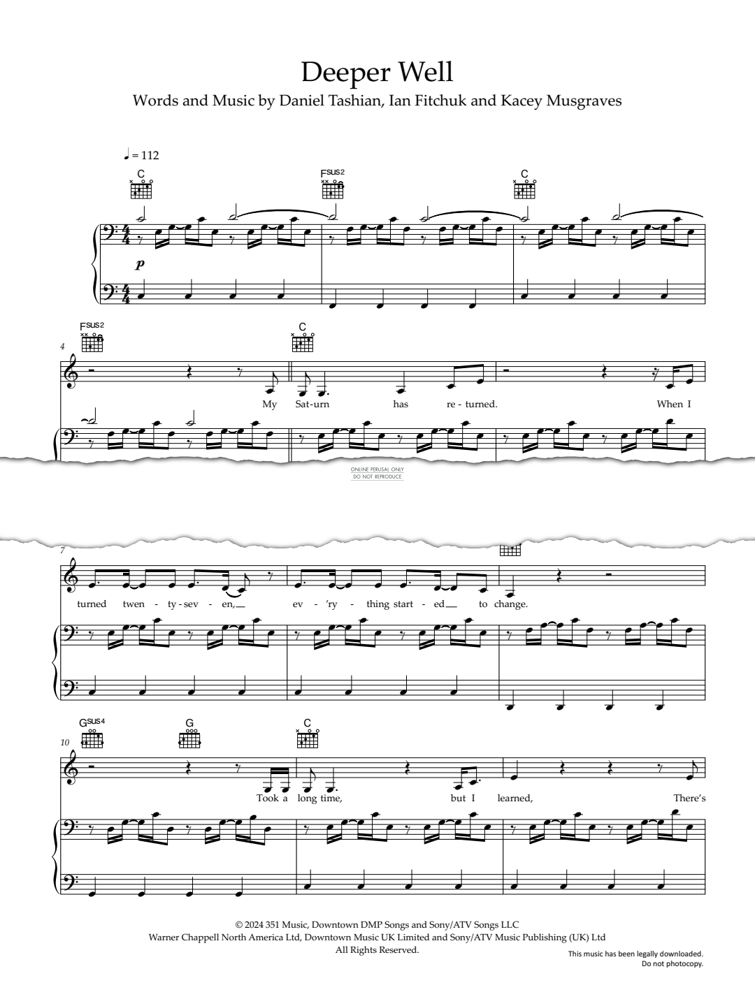 Deeper Well - sheet music by Kacey Musgraves - fbd-52150 | notendownload