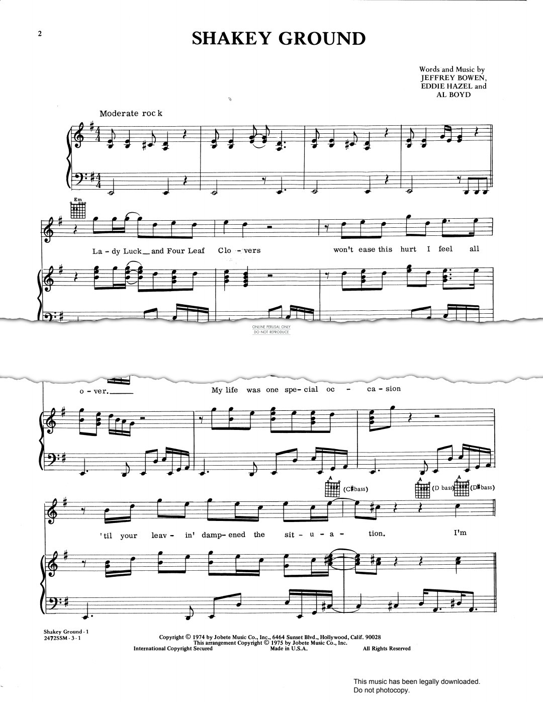 Shakey Ground (The Temptations) | Sheet Music: Guitar, Piano, Voice ...