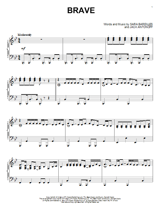 Brave (Sara Bareilles) | Sheet Music: Piano Solo | PDF Download
