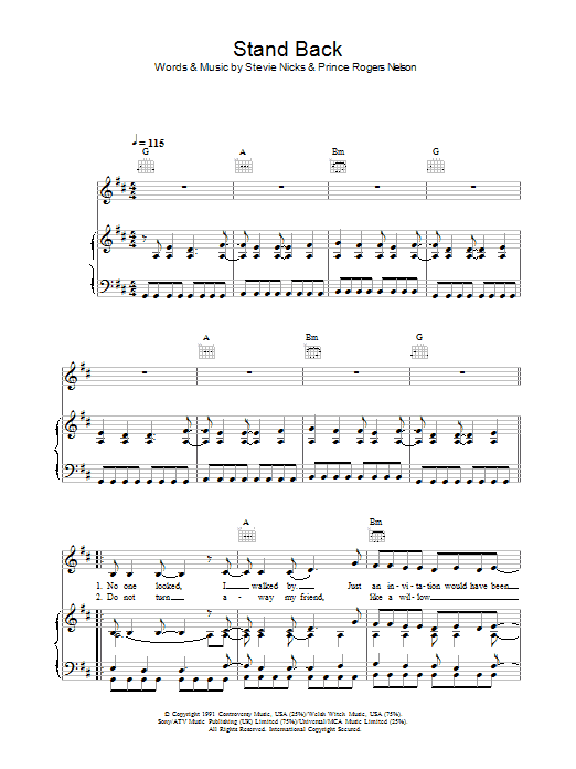 Stand Back (Stevie Nicks) | Sheet Music: Piano, Vocal & Guitar Chords ...