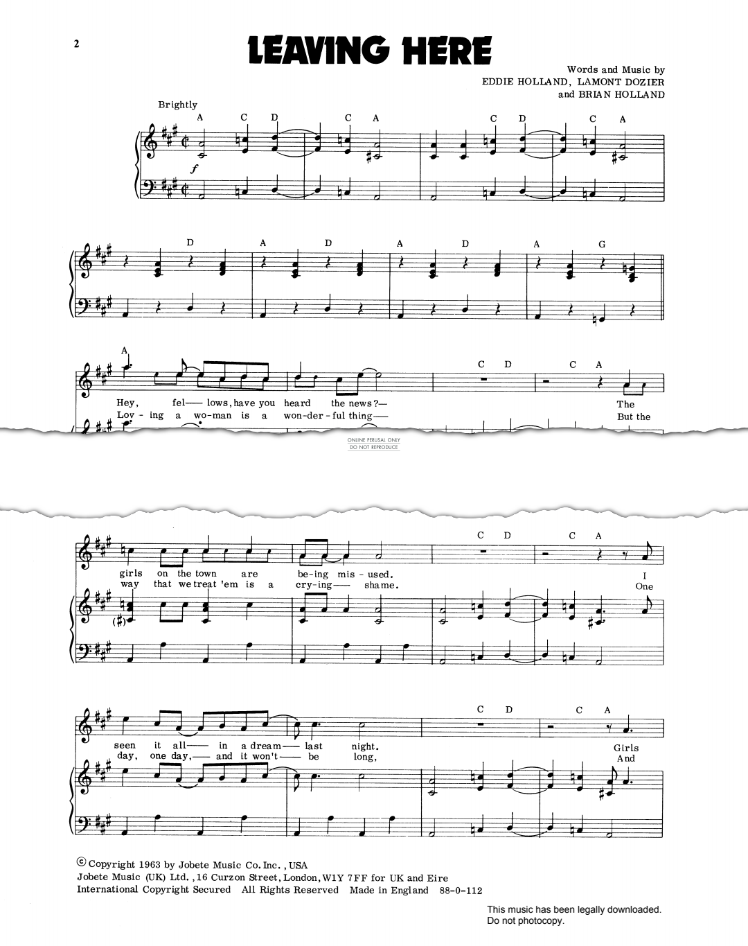 Leaving Here - sheet music by Motorhead - fbd-28165 | notendownload