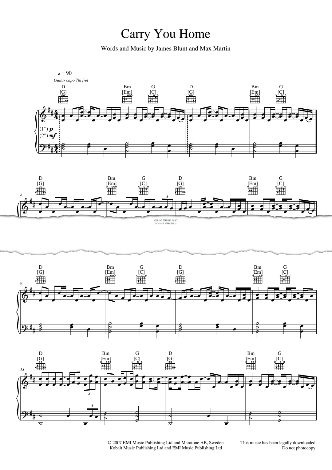 Carry You Home - Noten von James Blunt - fbd-10459 | notendownload